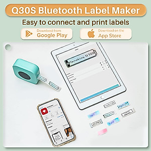 Memoking Small Label Maker Q30S Label Makers with Tape Portable - Wireless Bluetooth Label Maker with Different Fonts, Easy to Use, with 3 Rolls 14mm x 40mm White Thermal Labels Tapes