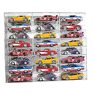 Hot Clear Acrylic Display Case for 1:24 scale Diecast Toy Model Race Cars Wheels Storage Shelves Showcase, 24 Compartments, Wall Mounted
