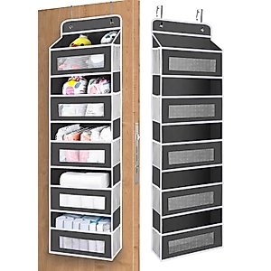 BLOROOM Over The Door Organizer Storage, 5 shelf Hanging Door Organizer with 10 Large Capacity Pockets, Anti Tilt 48 lb Load Behind Door Organizer for Bedroom, Bathroom, Pantry, Nursery, (Dark gray)