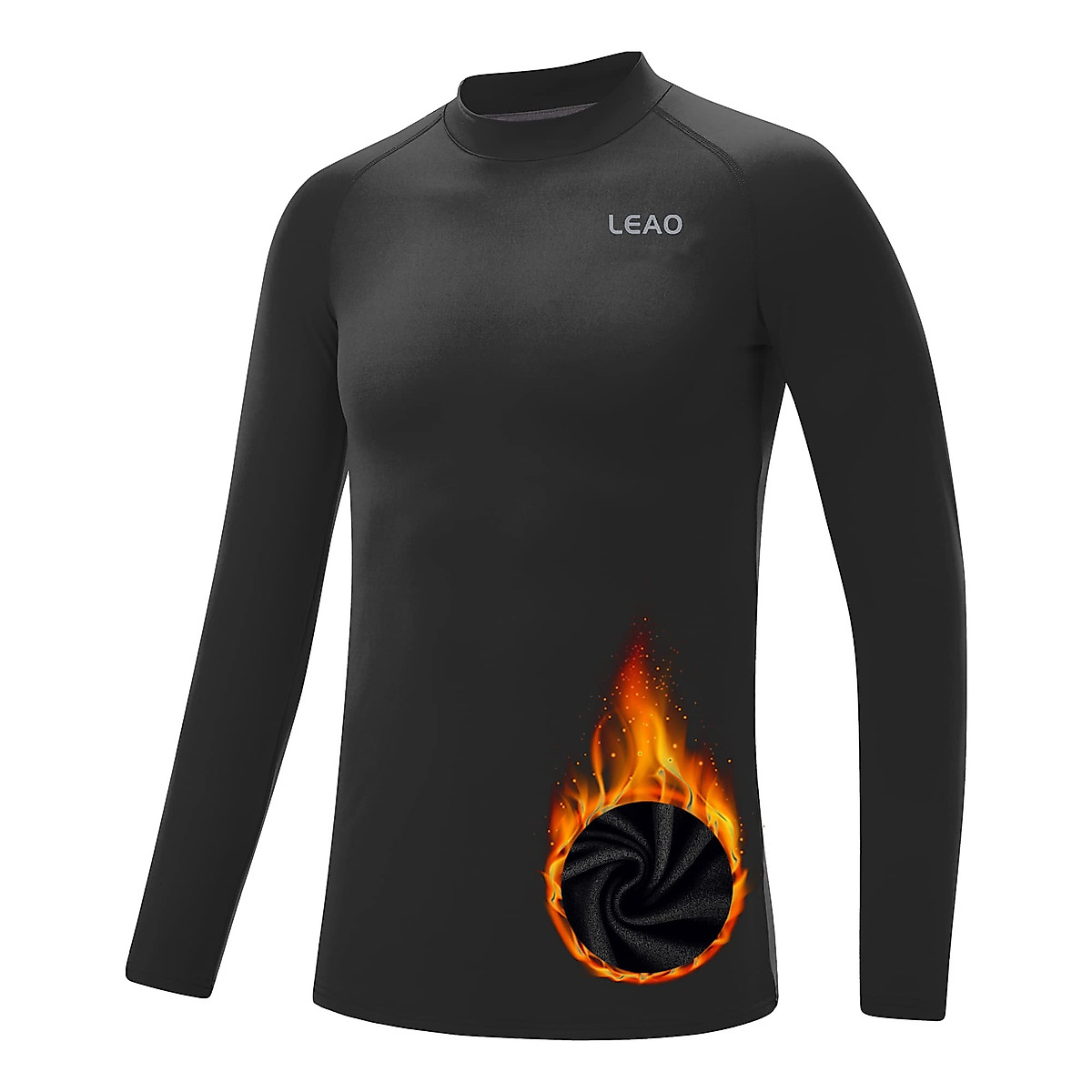LEAO Youth Boys Compression Shirt Long Sleeve Fleece Quick Dry Sports Baselayer Soccer Baseball Basketball Undershirt Black L
