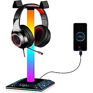 KANTUTOE RGB Gaming Headphone Stand Light with USB Port RGB Gaming Stand Light for Desktop PC Gaming Headset Accessories, Best Gift for Husband, Kids, Boyfriend