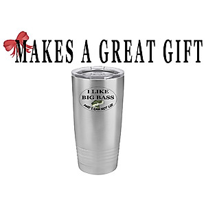 Rogue River Tactical Funny Fishing 20 Oz. Travel Tumbler Mug Cup w/Lid Vacuum Insulated Hot or Cold I Like Big Bass Fishing Gift Fish