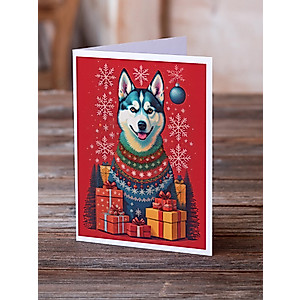 Caroline's Treasures DAC3163GCA7P Siberian Husky Holiday Christmas Greeting Cards Pack of 8 Blank Cards with Envelopes Whimsical A7 Size 5x7 Blank Note Cards