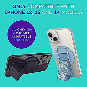 CLCKR Compact Mobile Cell Phone Grip Holder Compatible with MagSafe iPhone 15, 14 Series, Removable Magnetic Phone Kickstand with Finger Strap, 3500G Strength Magnet for Extra Strong Mount, Blossom