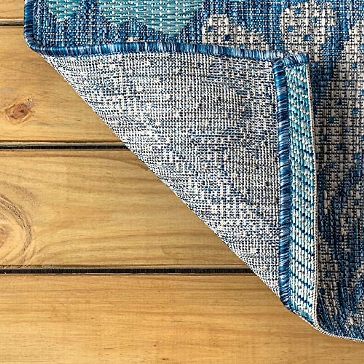 JONATHAN Y SMB110C-8 Zinnia Modern Floral Textured Weave Indoor Outdoor Area-Rug Bohemian Coastal Easy-Cleaning Bedroom Kitchen Backyard Patio Non Shedding, 8 X 10, Navy/Aqua