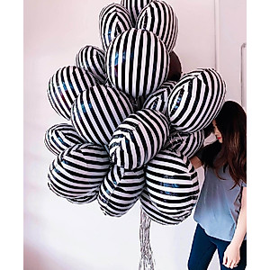 12 Pack 18 Inch Striped Balloons Helium Foil Mylar Black and White Striped Balloons for Black&White Themed Birthday Baby Shower Ceremonies Holiday Parties Decorations Supplies