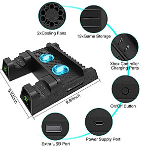 Cooling Stand for Xbox One/One S/One X, CTPOWER Vertical Charging Station with 2 Pack 600mAh Batteries, Games Storage, Dual Controller Charging Station