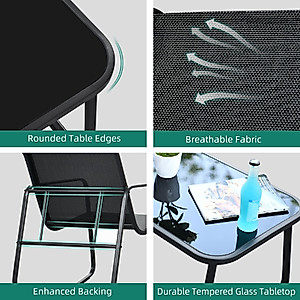 YITAHOME 4 Piece Patio Furniture Set, Small Backyard Bistro Rocking Chairs, Loveseat and Glass Table, Textilene Outdoor Conversation Set for Lawn, Garden, Balcony, Poolside (Black)