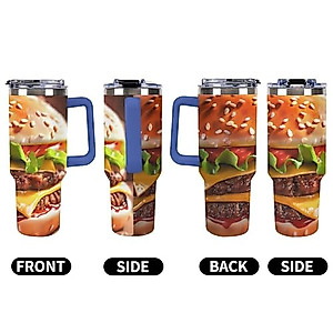Cheeseburger Fast Food Pattern 40 Oz Tumbler Insulated Stainless Steel Water Bottle Travel Mug Car Cup with Handle And Straw