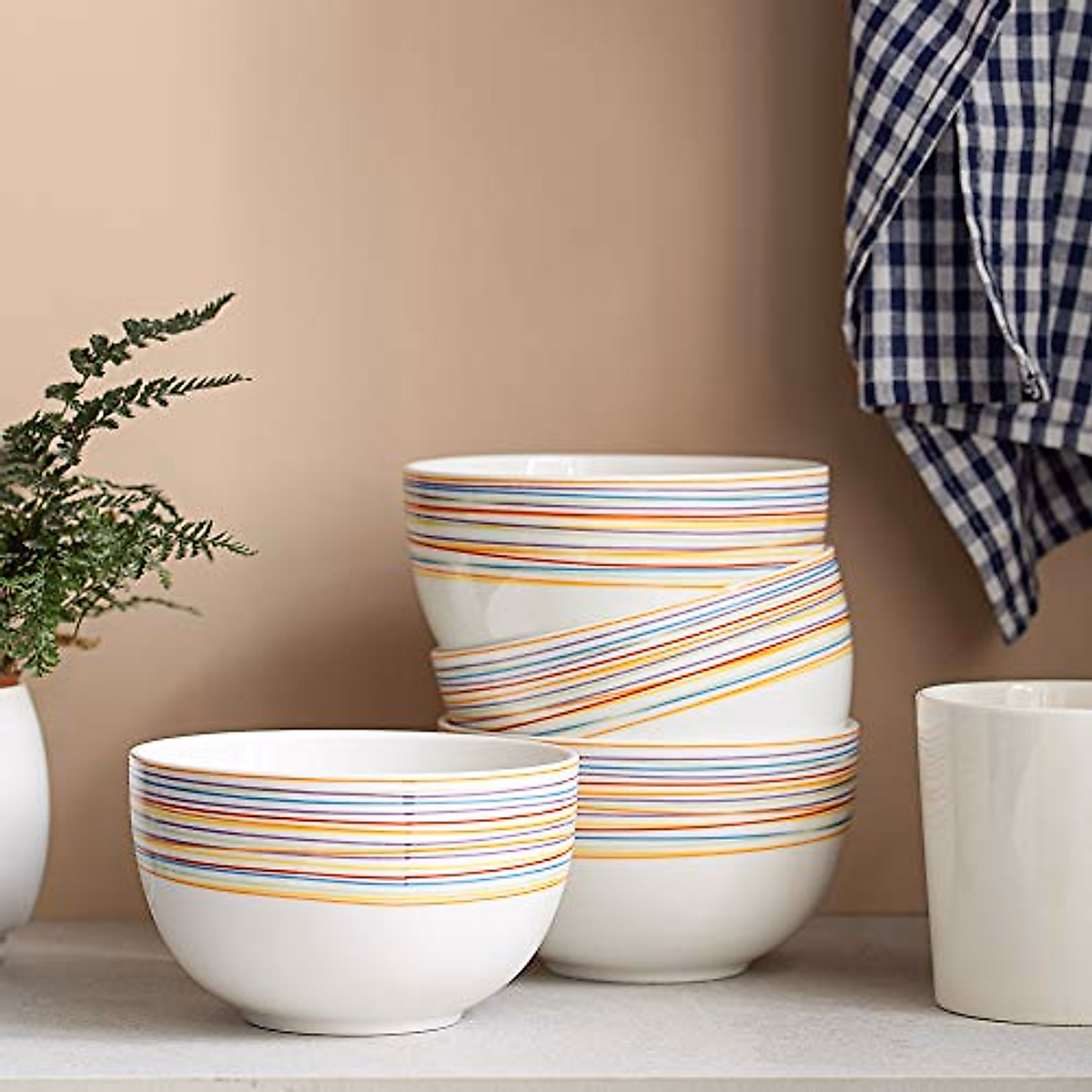DOWAN 5.8" Deep Soup Bowls & Cereal Bowls - 30 Ounces Large Bowls Set of 4 for Kitchen - Ceramic Bowls for Cereal, Soup, Oatmeal, Salad, Ramen, Noodle, Rice - Dishwasher & Oven Safe (Multi)