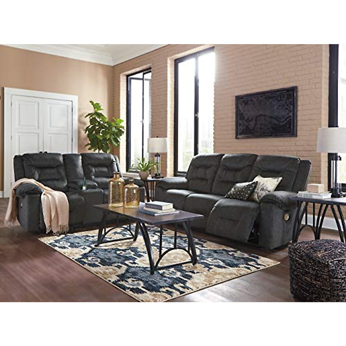 Signature Design by Ashley Laurentia 28.75" Modern Neutral Glass Table Lamp, Champagne