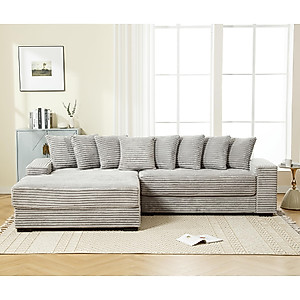 Modular Couch, L Shaped Modular Cloud Couch with Pillows and Track Arm, Corduroy Fabric Modular Sofa for Living Room Office Studio Flat, Left Facing Chaise Sofa (Gray)