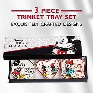 Disney Mickey and Minnie Mouse Mini Trinket Dish Set - Mini Ceramic Trinket Tray, 3-Piece Gift Set - Jewelry Dish Ring Holder