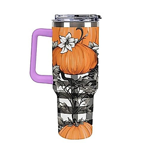 Pumpkins And Checkered 40 Oz Car Cup Stainless Steel Travel Mug Leak-Proof Insulated Tumbler with Handle Violet-style
