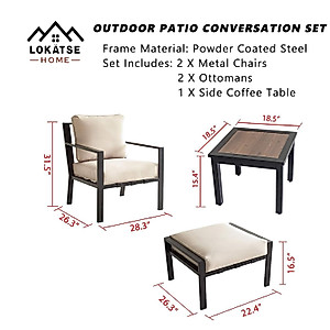 LOKATSE HOME Outdoor Conversation Furniture Sofa Club Chairs with Ottomans and Coffee Side Table, 5-Piece Patio Set, Beige Cushions