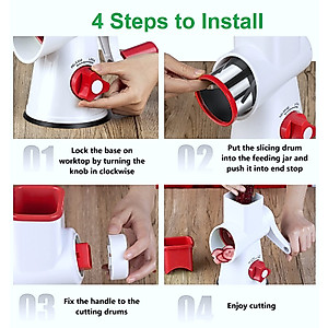 Rotary Cheese Grater - Round Vegetable Mandoline Slicer with 3 Cylinder Stainless Steel Blades, 100% Dishwasher Safe, Super Strong Grip