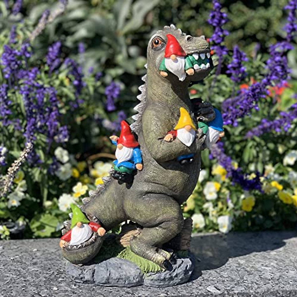 Malister 14 Inch Dinosaur Gnomes Garden Statues for Fall Winter Garden Decor, Garden Gnomes Statues Outdoor Decor, Outdoor Statues for Patio, Lawn, Yard Decorations Outdoor, Housewarming Garden Gifts
