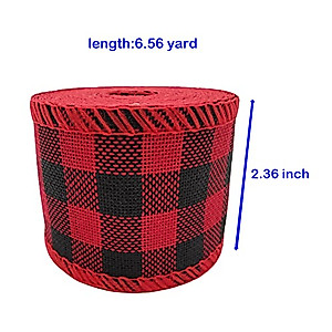 Wired Edge Buffalo Plaid Ribbon and Fabric Burlap Ribbon for DIY Craft Wrapping Christmas Decoration 6.56 Yard (2.36 inch, 8 Rolls)