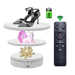 Remote Motorized Rotating Display Stand,3 in 1 Turntable Motorized White Lazy Susan with 5.74/7.08/8.66 inch Replacement Cover for Photography Products and Craft Shows（3 Modes