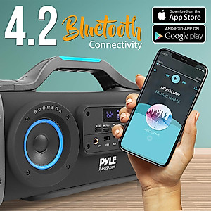 Pyle Wireless Portable Bluetooth Boombox Speaker - 800W Rechargeable Boom Box Speaker Portable Barrel Loud Stereo System with AUX Input, USB, 1/4", Fm Radio, 4" Subwoofer, DJ Lights - PBMSPG148, Black