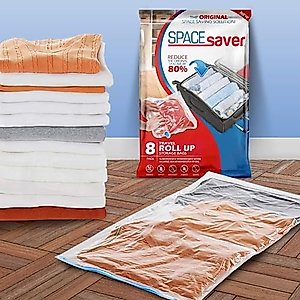 Spacesaver Premium Travel Roll-Up Storage Bags with Double-Zip Seal and Triple-Seal Turbo Valve, Get Maximum Space Saving and 80% More Storage (Travel 8 Pack)