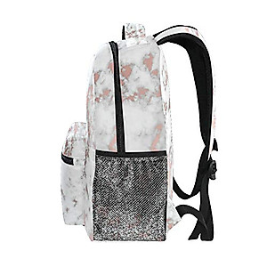 AUUXVA White Marble Rose Gold Backpack Travel School Shoulder Bag for Kids Boys Girls Women Men 11.5x8x16 in
