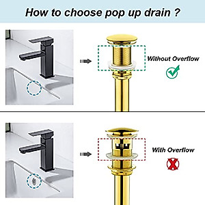 AZOS Bathroom Sink Drain Stopper Pop up Drain Without Overflow for Vessel Sink Lavatory Vanity, Brass Polished Gold Anti-Clogging Drain