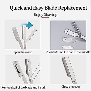 JIFRONT Professional Straight Edge Razor with 100 Single Straight Razor Blades-Barber Straight Razor-Close Shaving Men's Manual Shaver-Disposable Straight Razor Blades-Straight Razor Kit (BLACK)