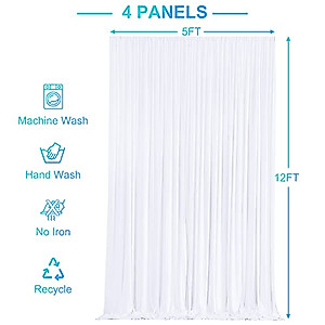4 Panels White Backdrop Curtains for Wedding Party Wrinkle Free Backdrops Curtain Drapes Fabric Decorations Photo Back Drop Cloth for Baby Shower Photography Stage Reception 20ft(W) x 12ft(H)