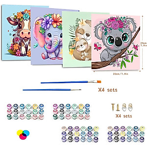 bleihum 4 Pack Paint by Numbers for Kid Ages 4-8,Animals Paint by Number Kits for Kids, DIY Animal Oil Painting Suitable for Home Decoration (Frameless,8x8inch)