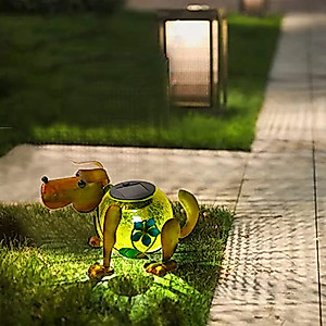 MUMTOP Solar Lanterns Outdoor Waterproof LED Lights Crackle Glass Solar Garden Light Dog Decoration Outdoor Tabletop Lantern for Garden Lawn Yard Decor