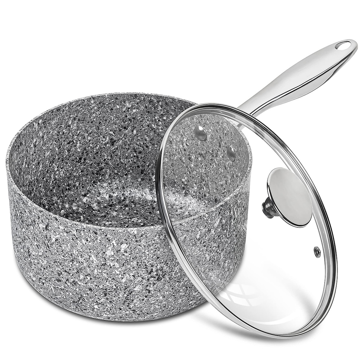 MICHELANGELO Saucepan with Lid 3 Qaurt, Ultra Nonstick Sauce Pan with Non toxic Stone-Derived Coating, Sauce Pot & Saucepan Set with Lid 1 Quart & 2 Quart