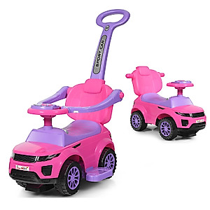 HONEY JOY Ride On Push Car, Foot to Floor Ride On Sliding Car Push Handle & Detachable Guardrail, Sound & Lights, Under Seat Storage, Push Cars for Toddlers 1-3, Gift for Kids Boys Girls(Pink)