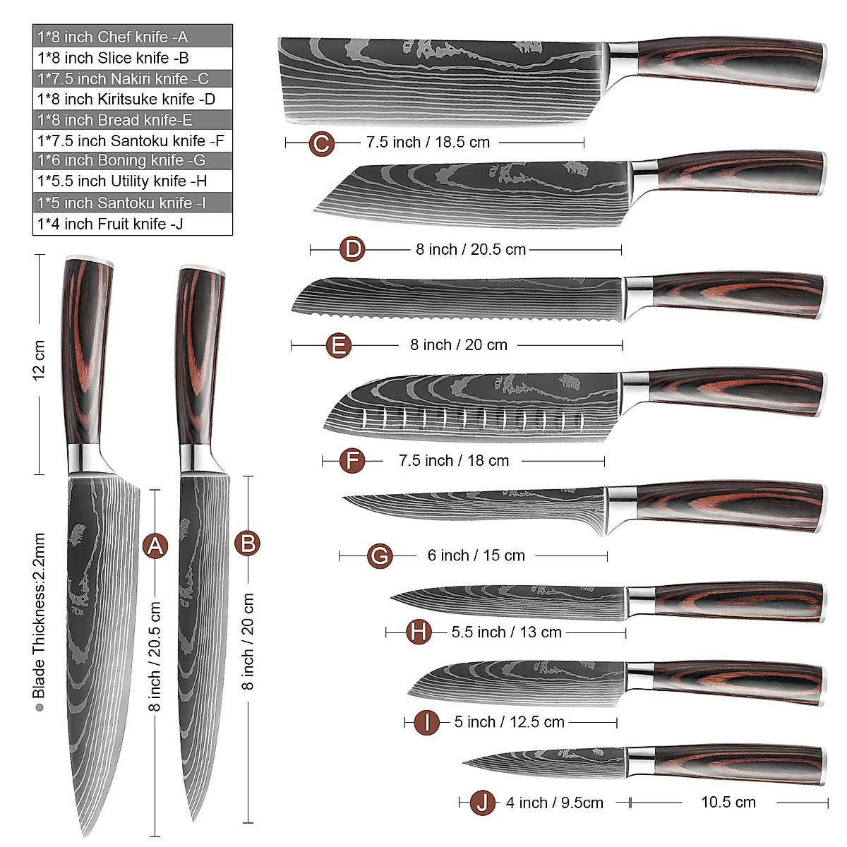XITUO Kitchen Chef Knife Set,10 Piece High Carbon Stainless Steel Knives Pakkawood Handle, Ultra Sharp Cooking Knife & Gift Box (10PCS Chef Knife Set)