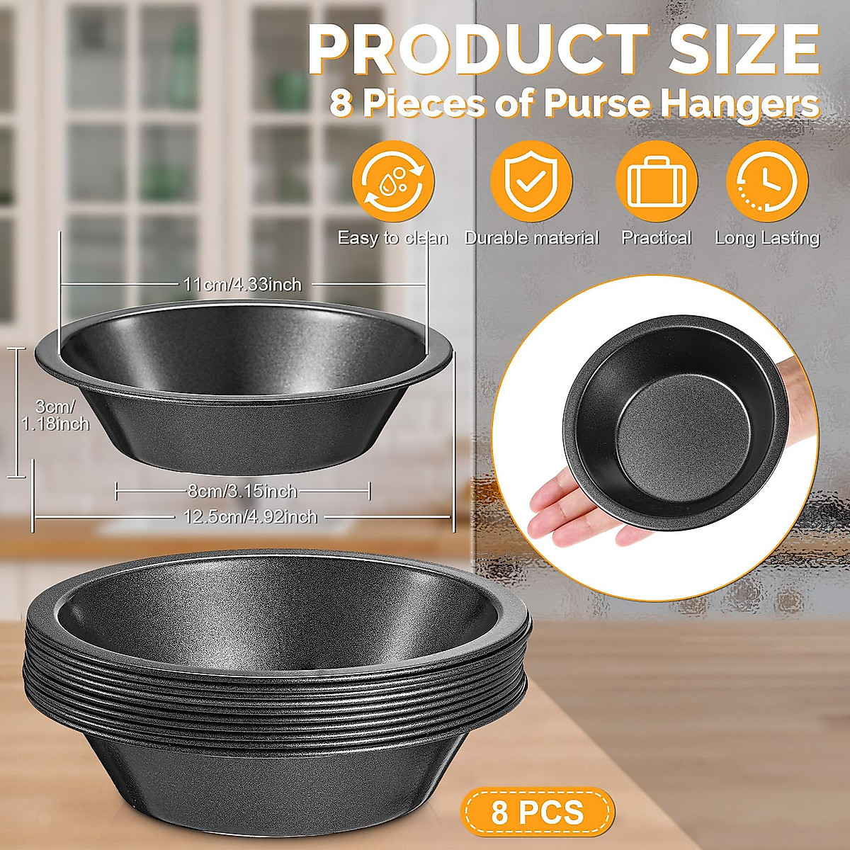 Gandeer 8 Pieces 4 Inch Small Pie Pan Mini Black Pot Pie Tins Round Tart Pans for Baking Carbon Steel Pizza Nonstick Plate Bakeware Set Oven Air Fryer Cake Bread Meat Dessert