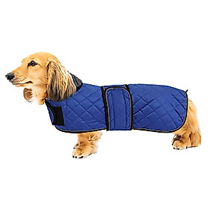 Warm Thermal Quilted Dachshund Coat, Dog Winter Coat with Warm Fleece Lining, Outdoor Dog Apparel with Adjustable Bands for Medium, Large Dog-Blue-XS