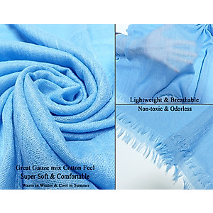 Women Summer Scarfs Cotton Lightweight Large Long Gauze Shawl Beach Wrap Plain 75”×43” Sky Blue