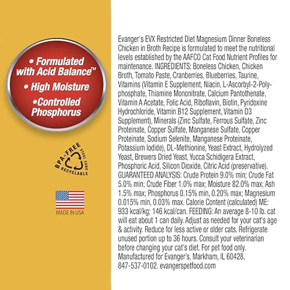 Evanger's EVX Restricted Diet: Controlled Magnesium for Cats