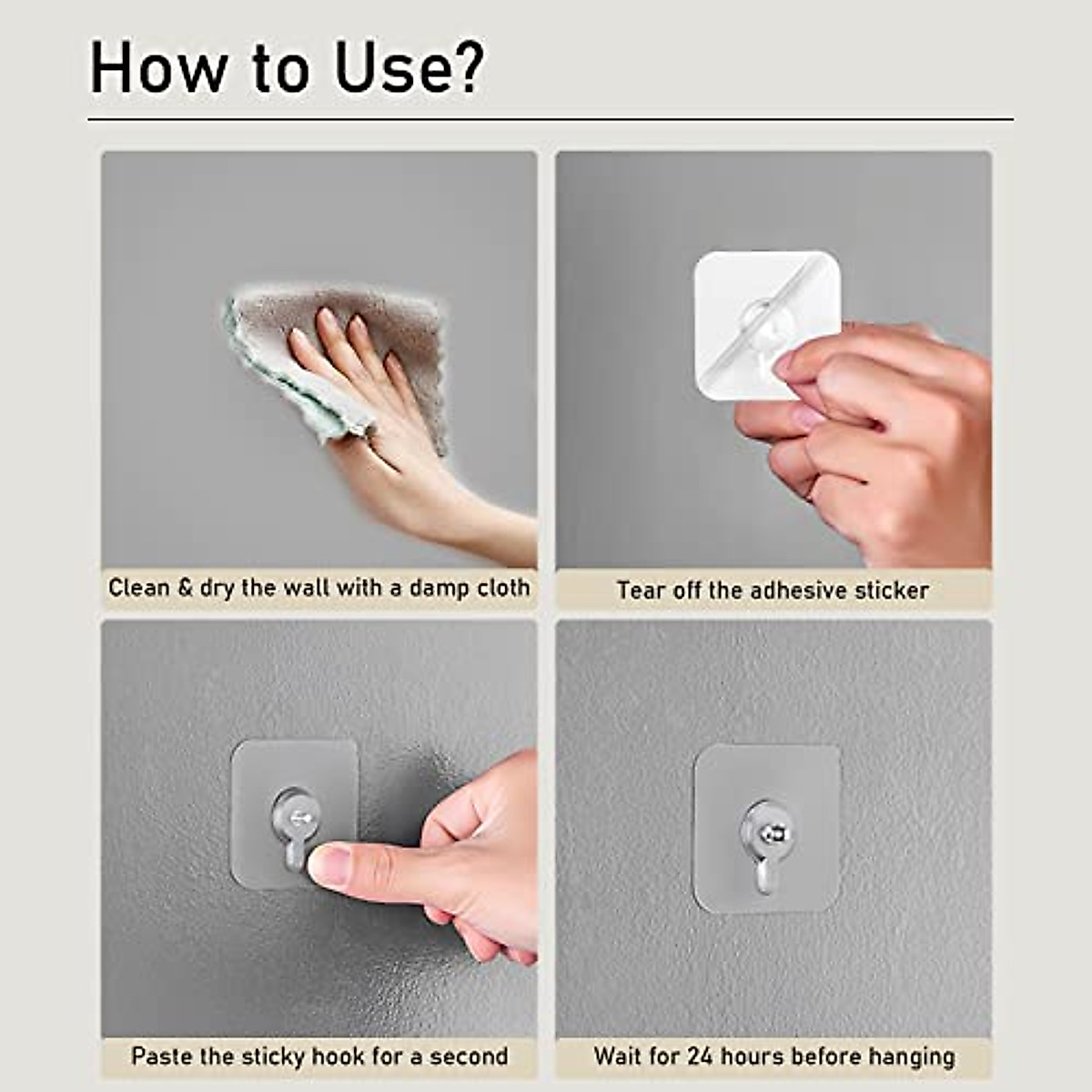 JIQGOZBAN Adhesive Hooks Kitchen Bathroom Wall Hooks, Heavy Duty 13lb(Max) Nail Free Sticky Picture Hangers, Stainless Hooks Reusable Utility Towel Bath Ceiling Hooks 10 Packs
