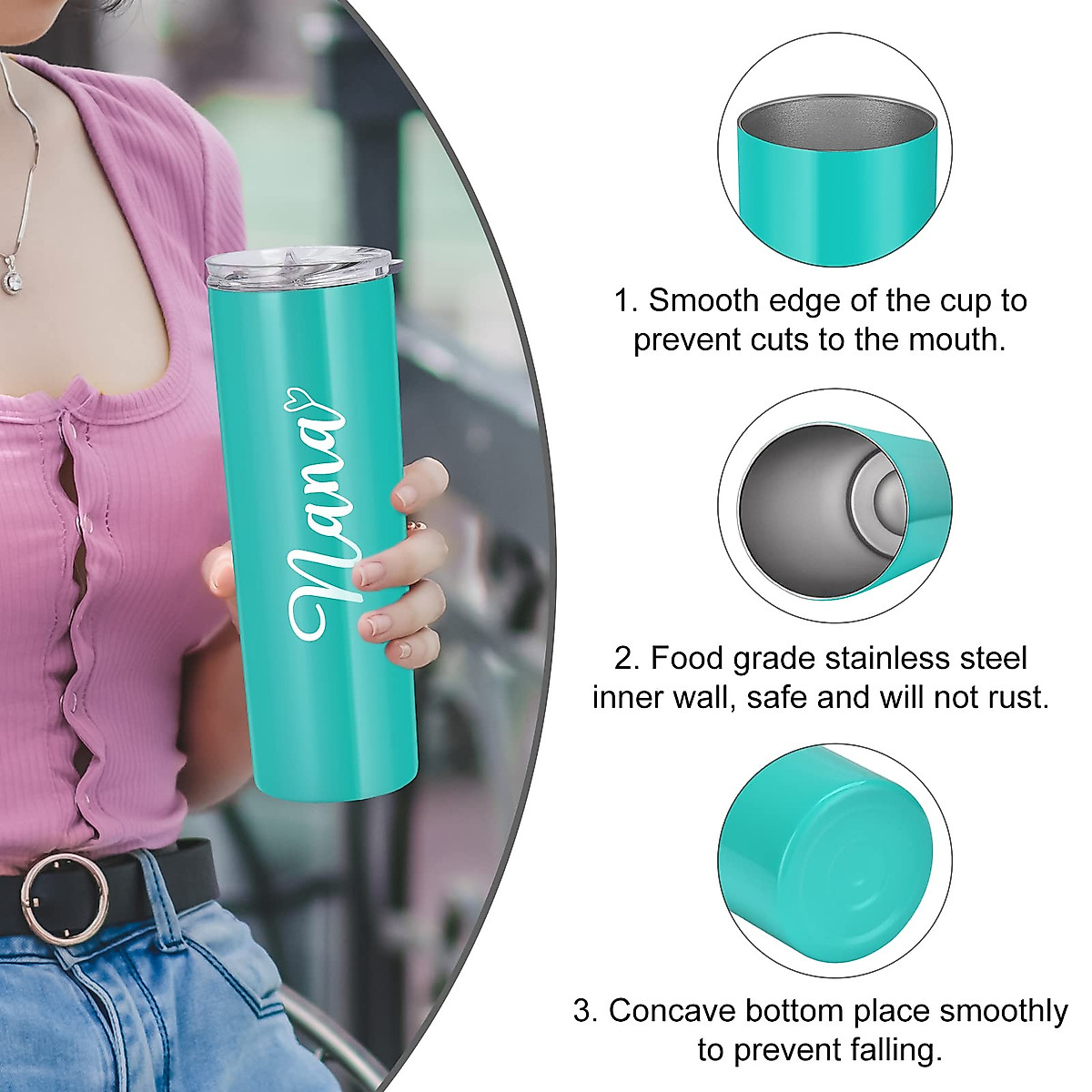 Grandma Gifts, Nana Stainless Steel Insulated Skinny Tumbler with Lid, Christmas Birthday Mother’s Day Gifts for New Grandma Nana Grandmother Gigi Granny Mom Women from Grandchildren(20oz, Rose Gold)