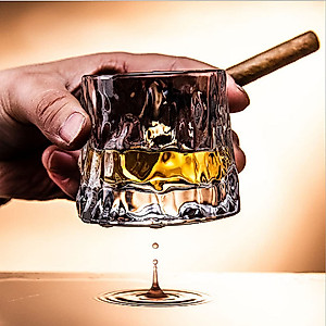 ueecool Whiskey Rocks Glasses, Tumbler Crystal Bar Glass, Rotatable Double Old Fashion Set of 3, 6 oz, Clear,Father's Day Gift (3pc Whiskey Glasses), (WG003)