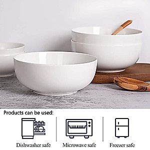 DELLING 60 Oz Large Serving Bowls Set, 8" White Soup Bowls Big Salad Bowls for Kitchen, Ceramic Mixing Bowls For Pasta, Soup, Fruit Vegetable, Ramen, Microwave & Dishwasher Safe, 3 Pack
