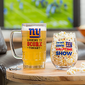 Team Sports America NFL New York Giants, Stemless 17 OZ Wine Glass & Beer Mug 16 OZ Gift Set with Box | Keeps Drinks Cold | Officially Licensed