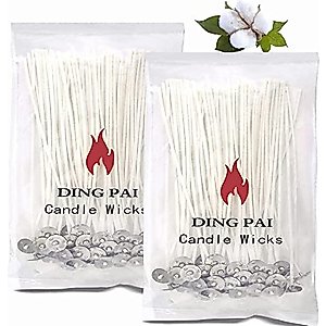 DINGPAI 100pcs Cotton Candle Wicks, 6 inches Low Smoke Pre-Waxed Candle Wicks for Candle Making, Candle DIY