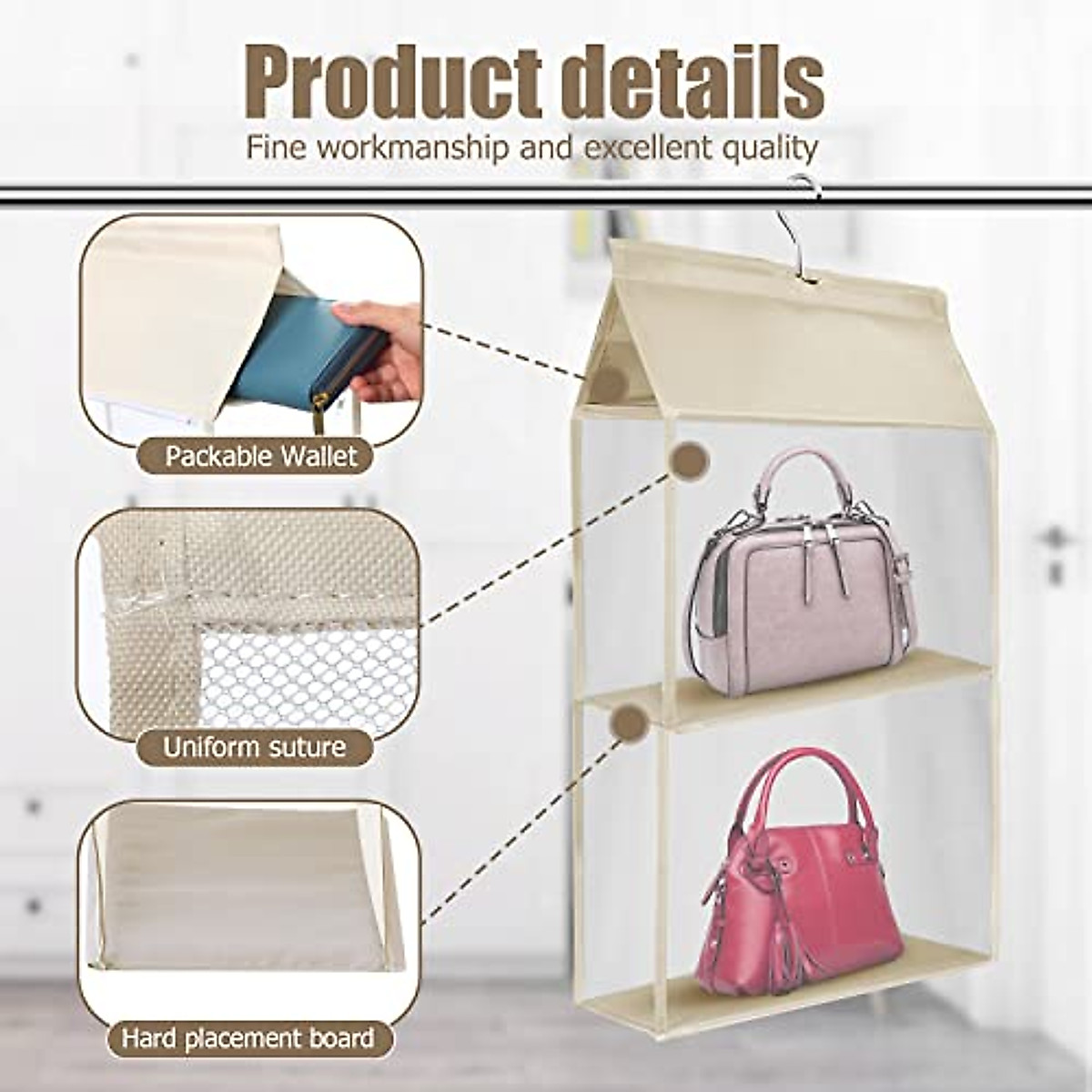 YYYCMYYYYC Detachable Hanging Handbag Organizer Purse Bag Ction Storage Holdollecer Wardrobe Closet Space Saving Organizers System， For Living Room Bedroom Home Use (2021 New) (White)