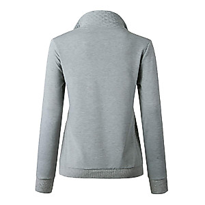 Women's Fashion Quilted Pattern Long Sleeve Casual Zipper Sweatshirt Solid Color Pullover Shirt Top.JNINTH Light Gray