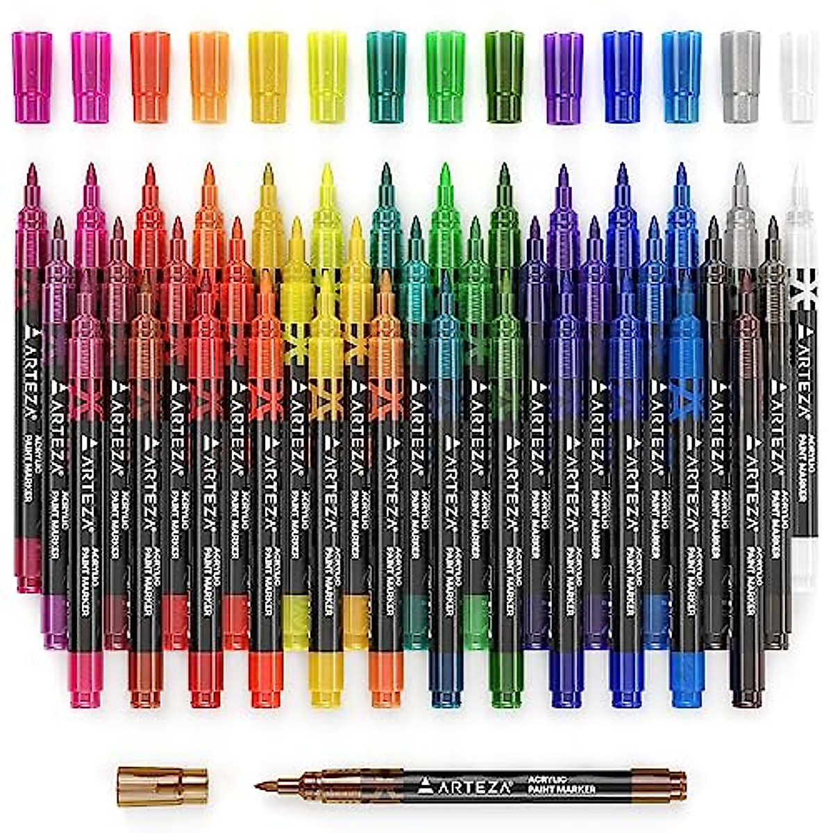Arteza Acrylic Paint Markers, Set of 40 Acrylic Paint Pens in Assorted Colors, Small Barrel, Art & Craft Supplies, Use on Canvases for Painting, Glass, Pottery, Plastic, and Rock