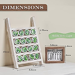 GENMOUS Farmhouse K Cups Ladder Coffee Pod Holder For Countertop, Rustic Wood Keurig Pod Holder K cup Organizer For Home Kitchen Storage, Coffee Station Organizer For Coffee Bar Accessories White
