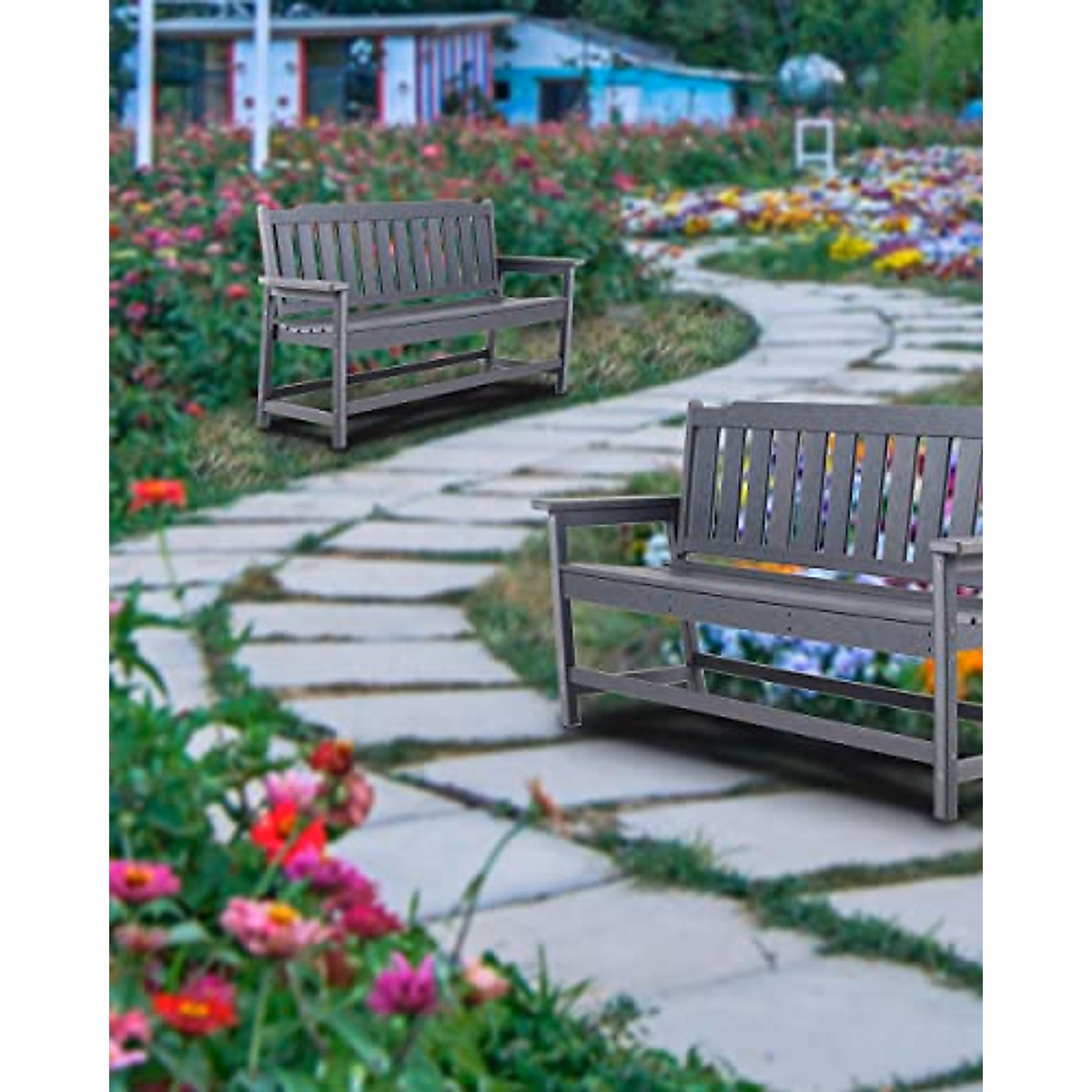 Restcozi Outdoor Bench, 49" HDPE Patio Garden Bench with Armrests Weatherproof Porch Bench for Outdoors Lawn Yard Porch