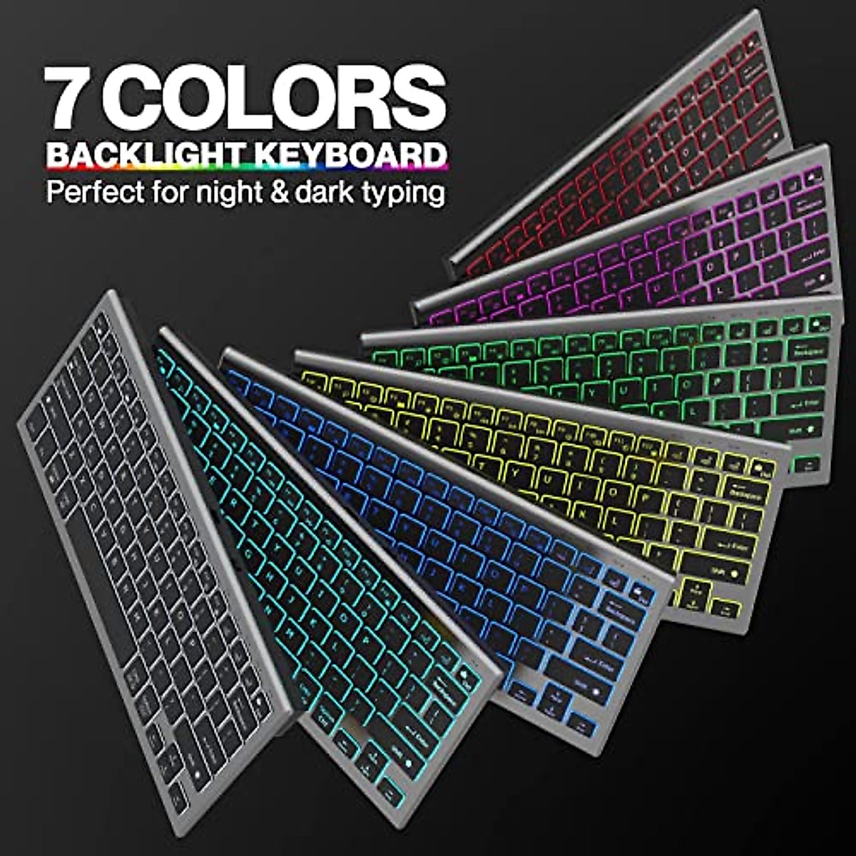 FENISIO Wireless Keyboard Mouse, Ultra Slim Bluetooth 2.4G Slient Wireless Keyboard and Mouse Combo with Backlit, Multi-Device USB Rechargeable Keyboard Mouse for Laptop PC Windows Desktop(Grey Black)